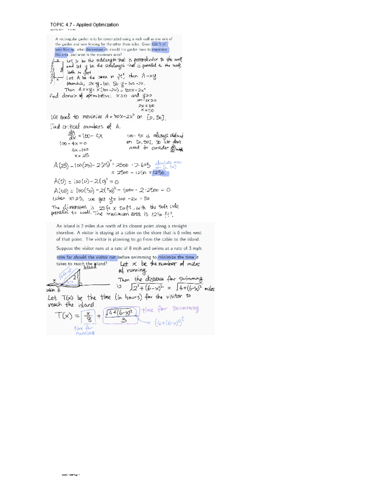 Topic 4.7 - Applied Optimization - MATH 1500 - TOPIC 4 - Applied ...
