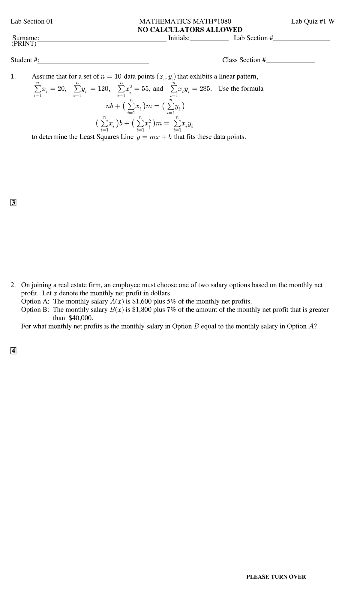 Math1080 Lab Quiz No 1 Lq1 W Sec 01 M108F12 - PLEASE TURN OVER Lab ...