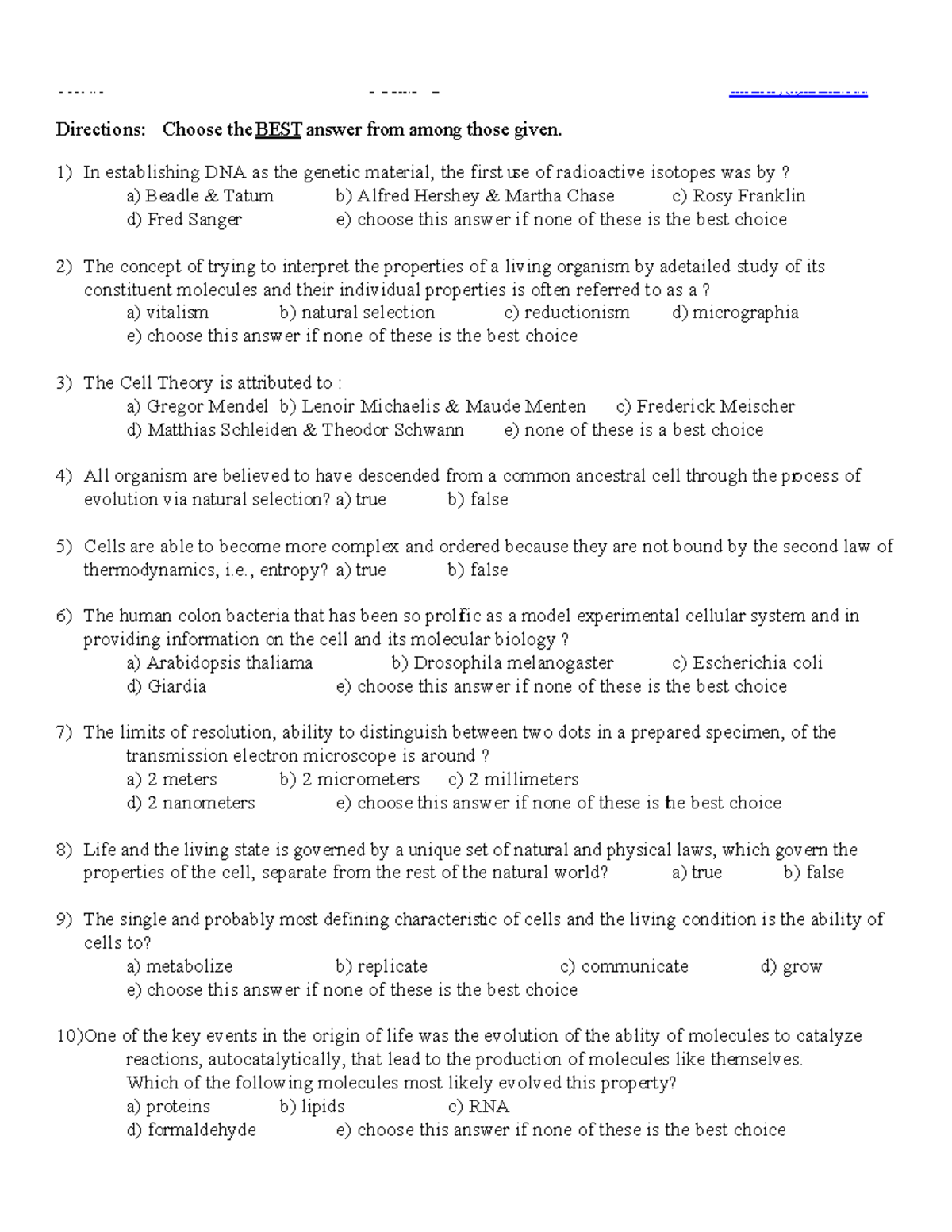 BIL255 study guide - Biology 255 Cell & Molecular Biology Test #1 ...