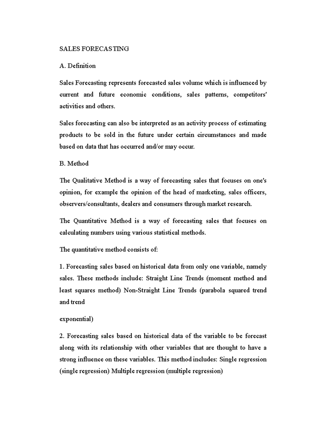 Lecture notes - strategies writing ch 2 - SALES FORECASTING A ...