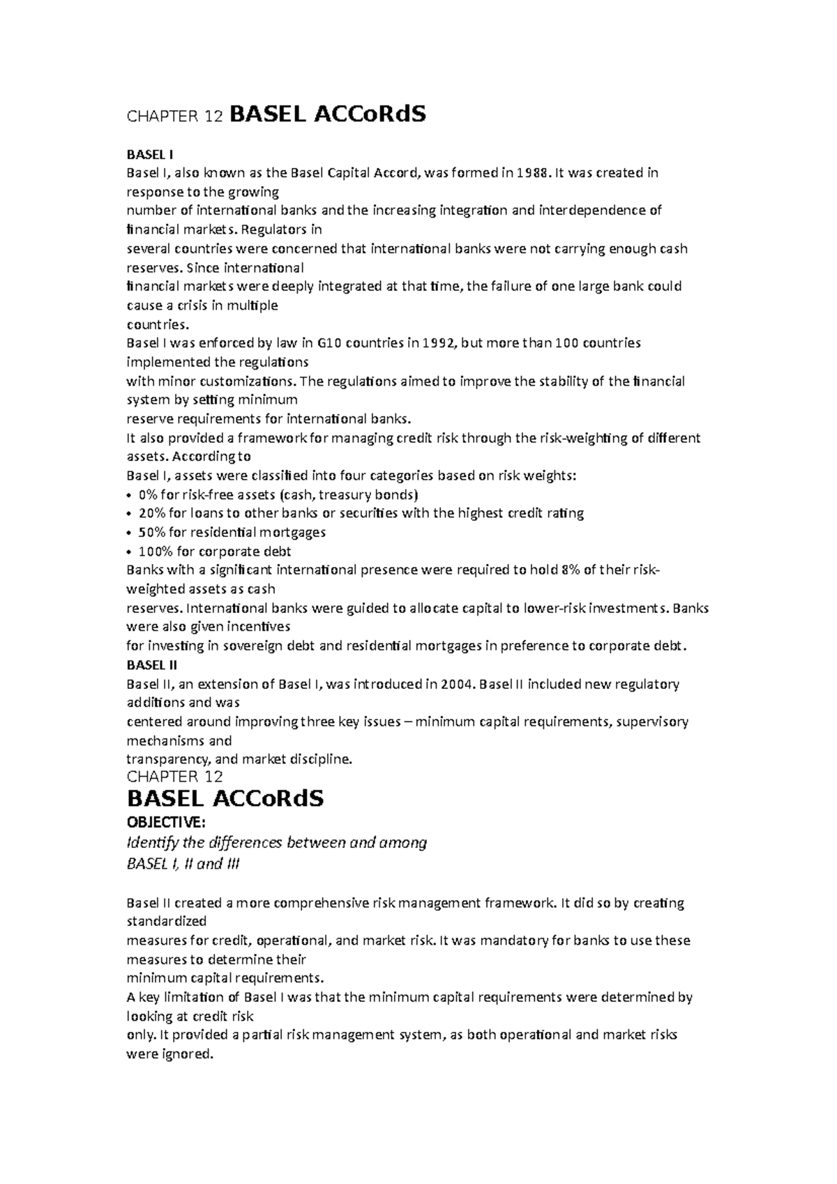 Chapter 12 Basel ACCo Rd S - CHAPTER 12 BASEL ACCoRdS BASEL I Basel I ...