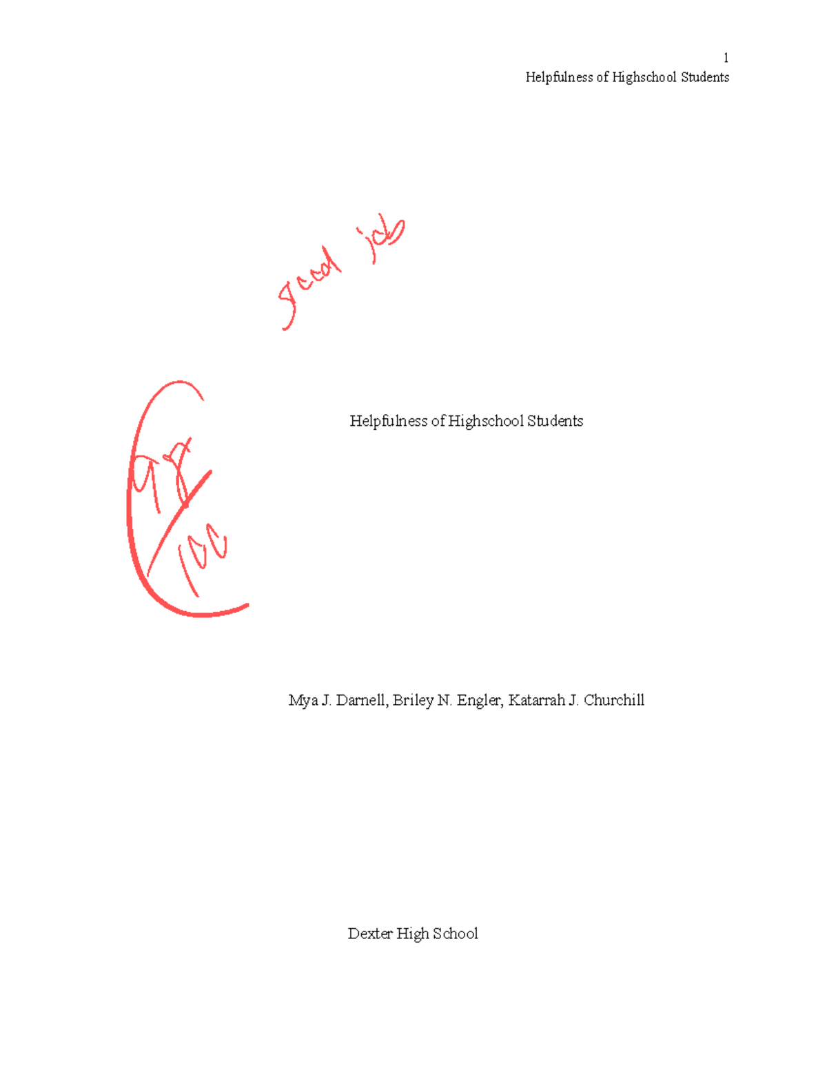 Edited - Copy of APA Research Paper Example - Helpfulness of Highschool ...