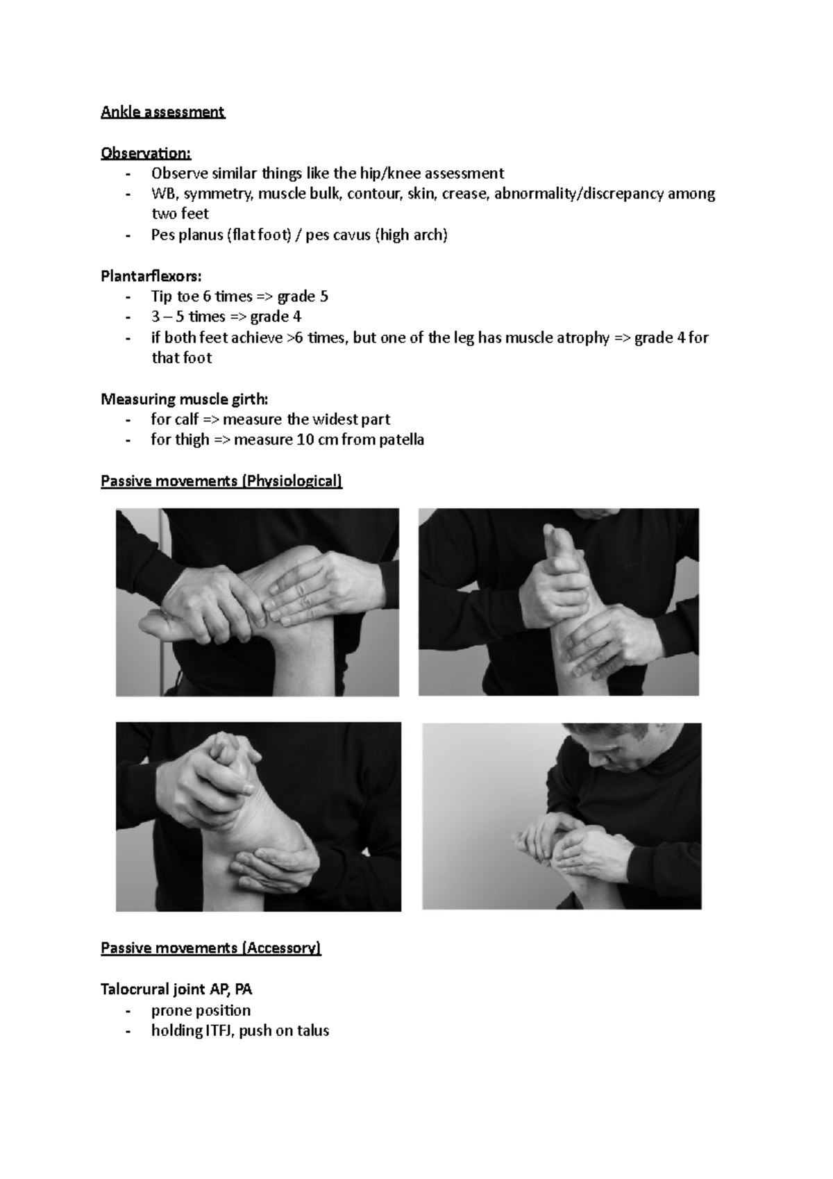 MSK revision (Ankle) - Summary Musculoskeletal Physiotherapy I - Ankle ...