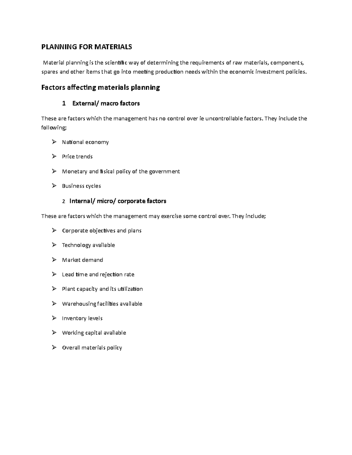 Planning FOR Materials - PLANNING FOR MATERIALS Material planning is ...