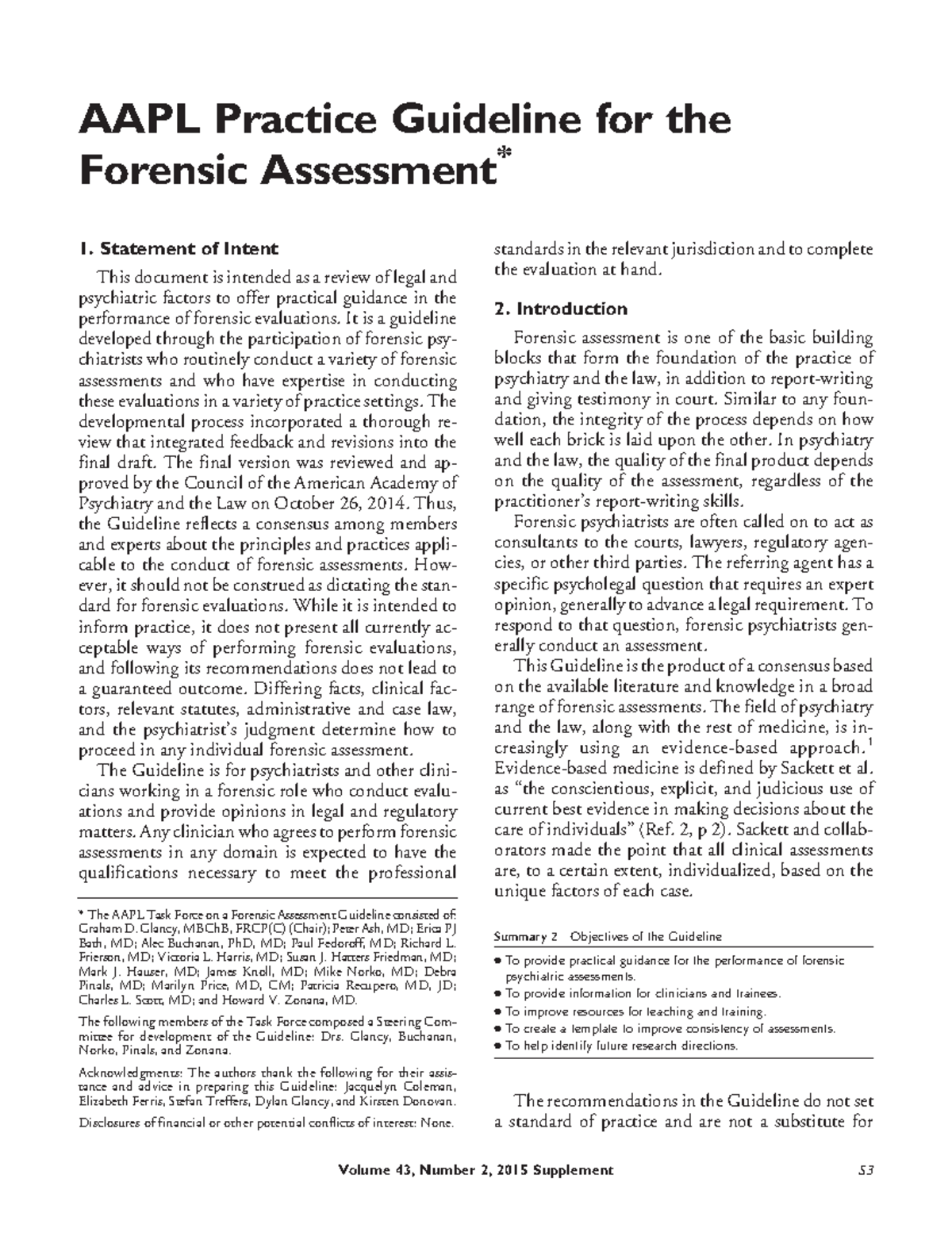 Guidelines for Forensic Assessment-IPE - AAPL Practice Guideline for ...