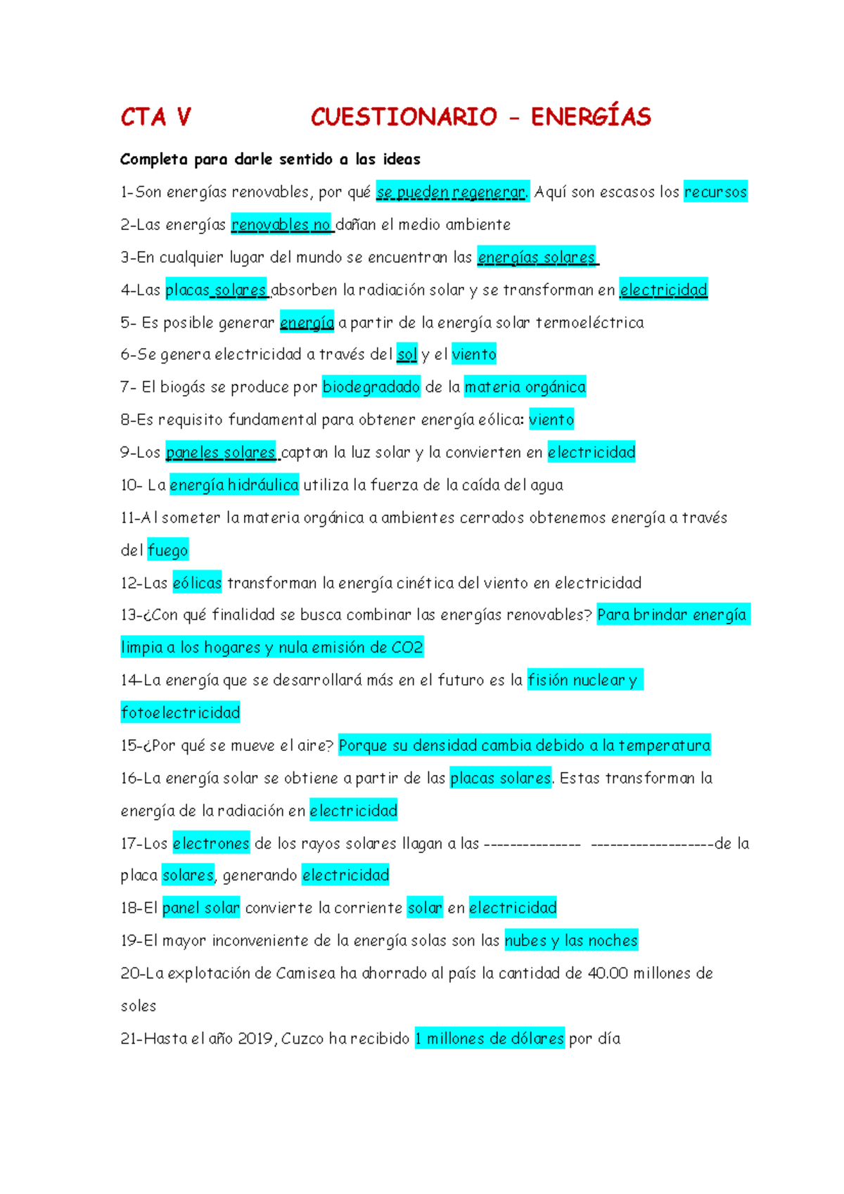Cuestionario-CTA 5 - HDHDH - CTA V CUESTIONARIO - ENERGÍAS Completa ...