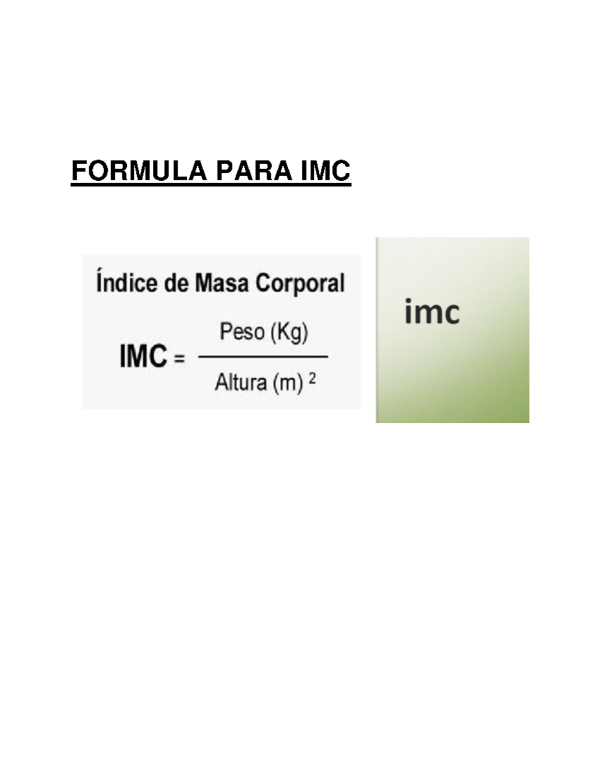 Formula PARA IMC - Farmacología - FORMULA PARA IMC - Studocu