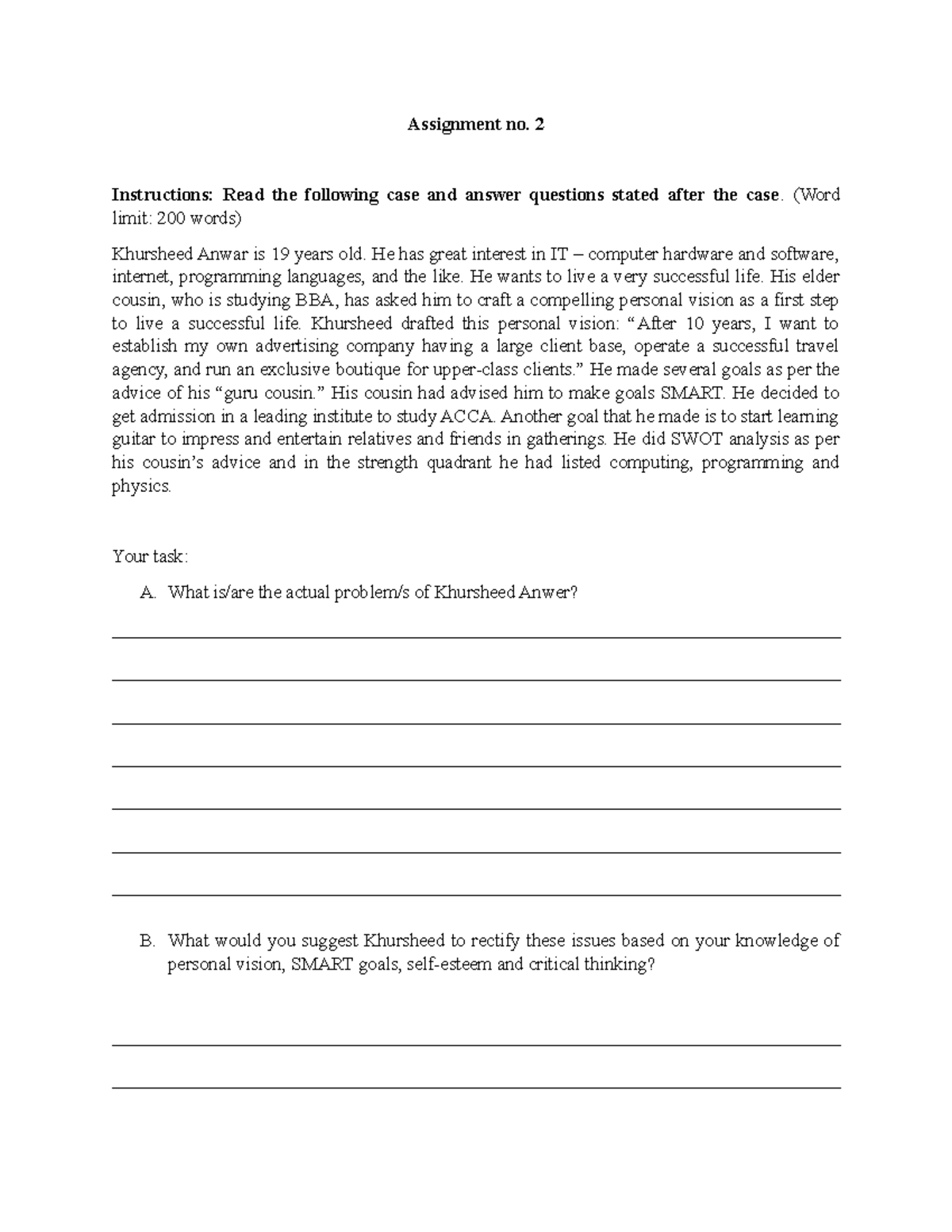 Assignment no 2 PD - imp - Assignment no. 2 Instructions: Read the ...