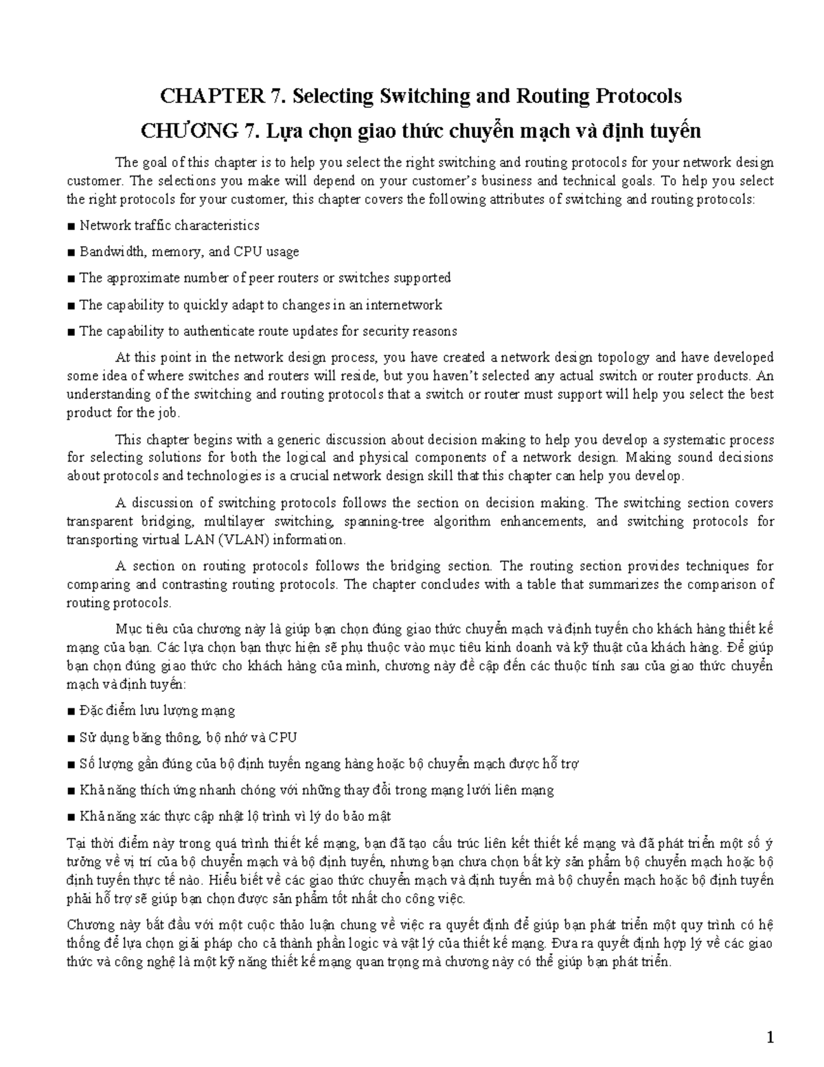 CK Pttkm - dfsfda - CHAPTER 7. Selecting Switching and Routing Protocols CHƯƠNG 7. Lựa chọn giao ...