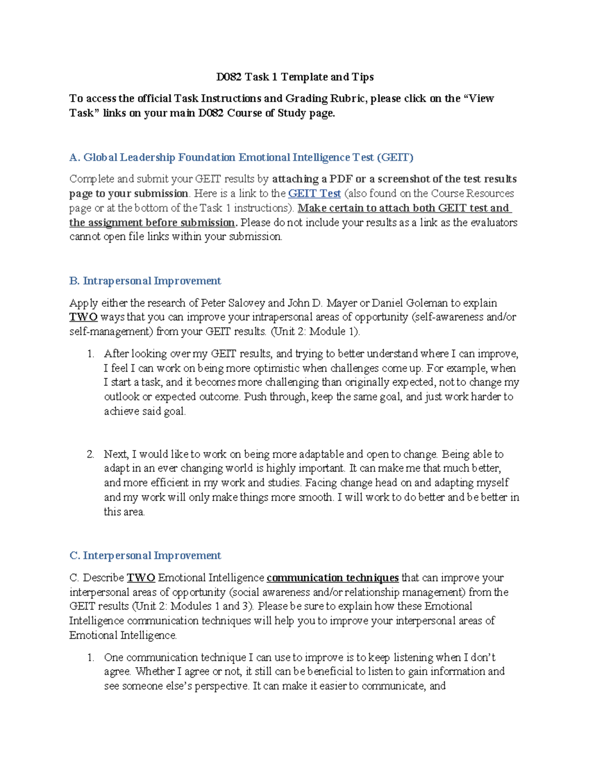 D082 Task 1 - Passed - D082 Task 1 Template and Tips To access the official Task Instructions ...