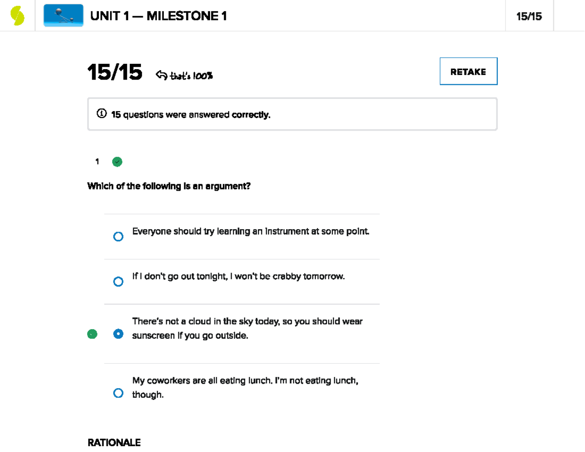 Unit 1 milestone ethics - UNIT 1 MILESTONE 1 RETAKE i 15 questions were ...