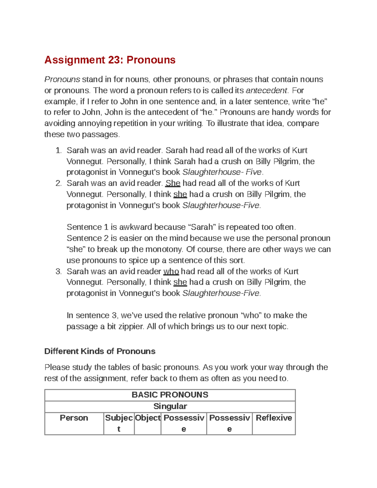 Assignment 23 Pronouns English Composition Study Guide on pronouns ...