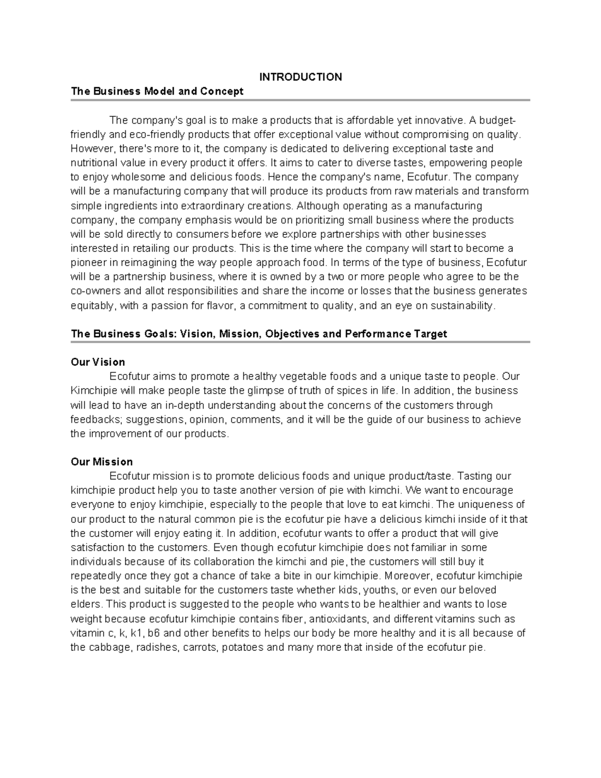 Introduction - good - INTRODUCTION The Business Model and Concept The ...