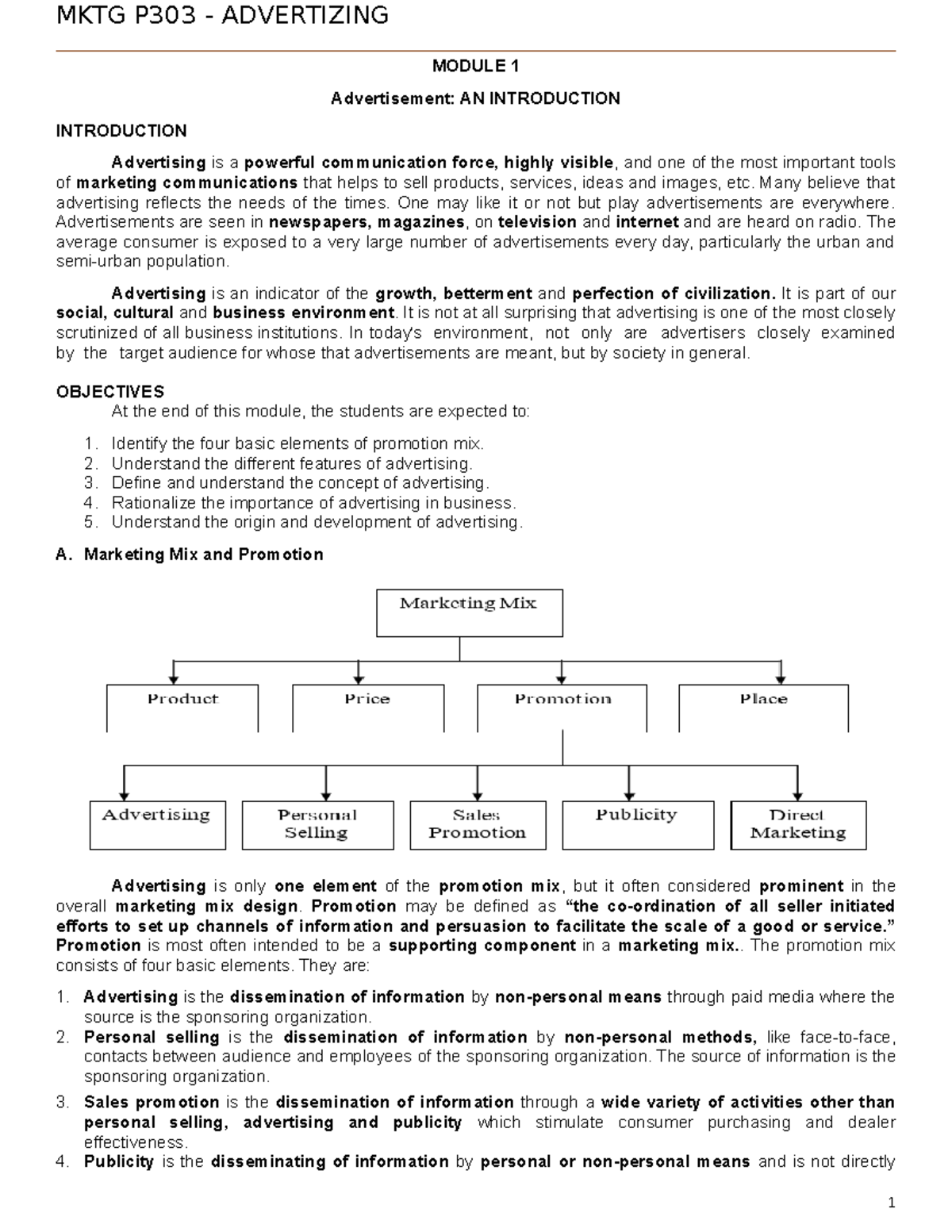 Advertizing- Module-V2023 - MODULE 1 Advertisement: AN INTRODUCTION ...