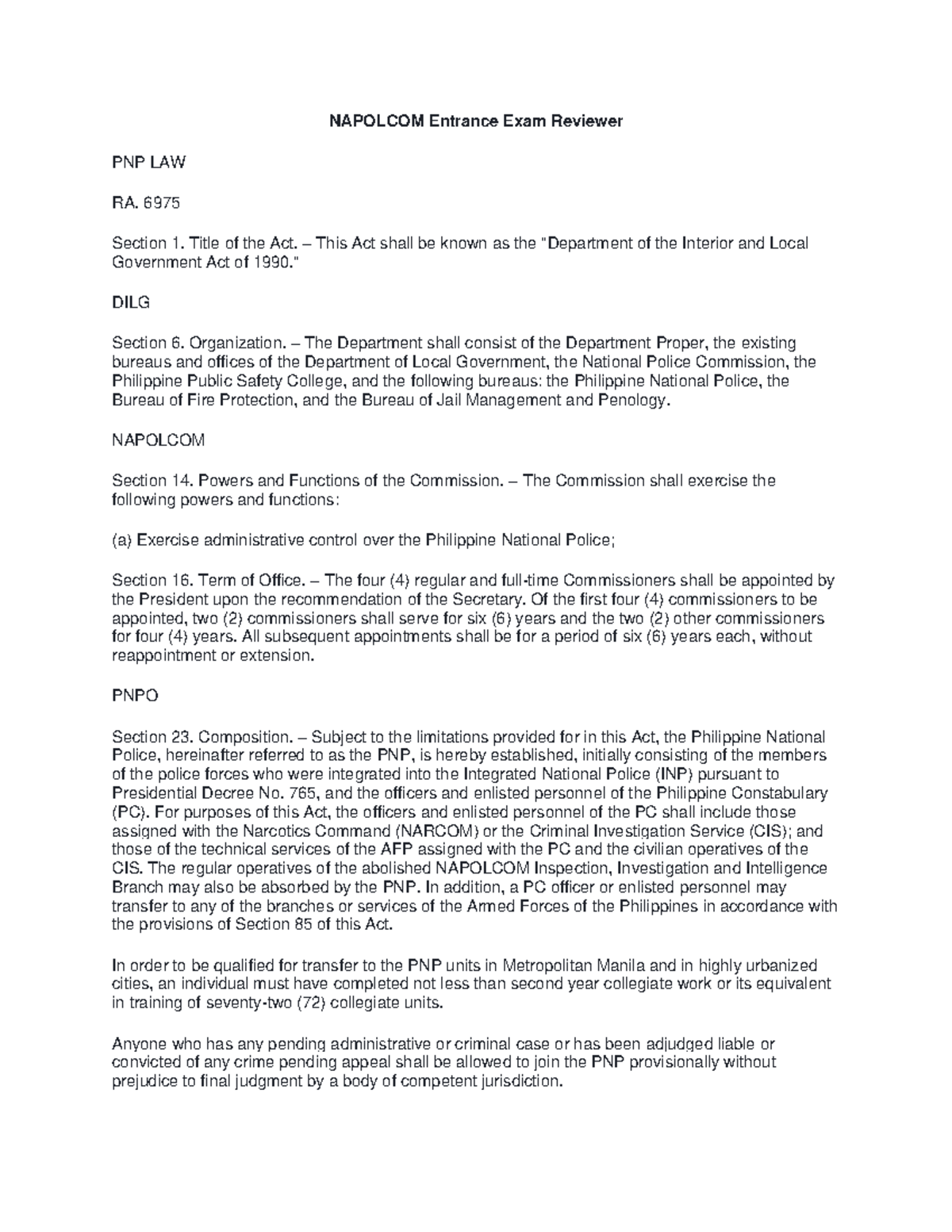 Napolcom Entrance Exam Reviewer - NAPOLCOM Entrance Exam Reviewer PNP ...
