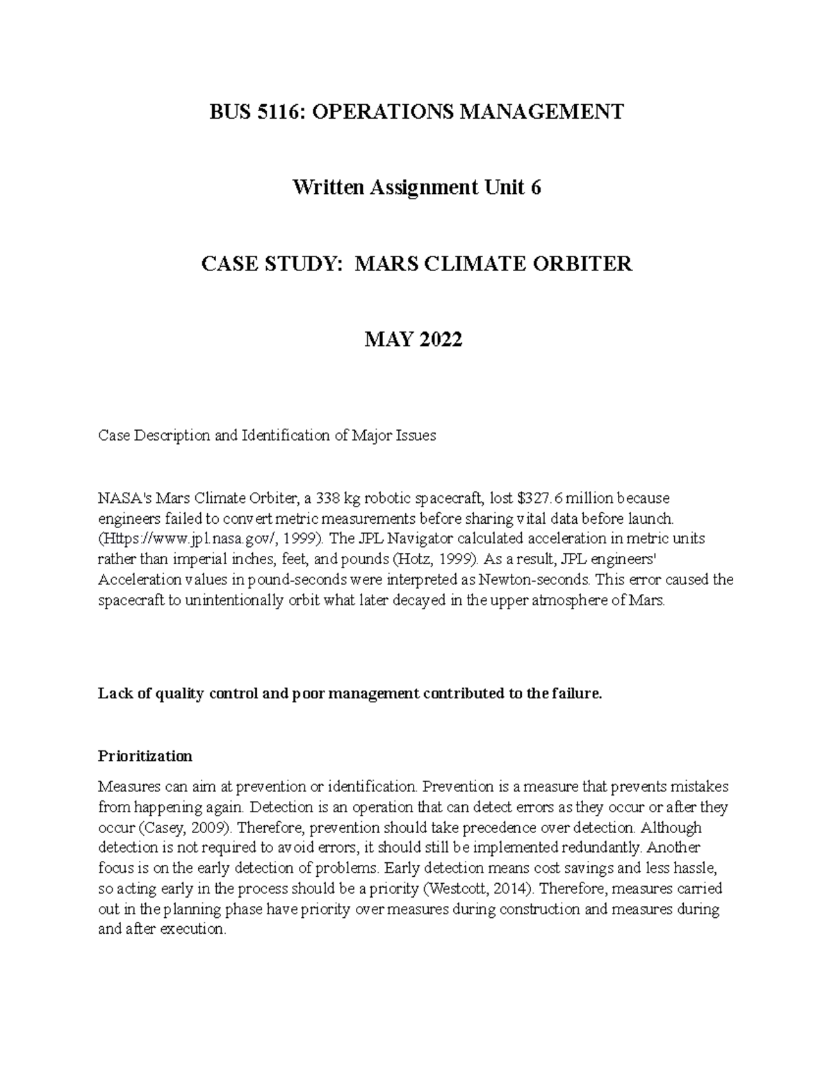 Operations Management Written Unit 6 - BUS 5116: OPERATIONS MANAGEMENT ...
