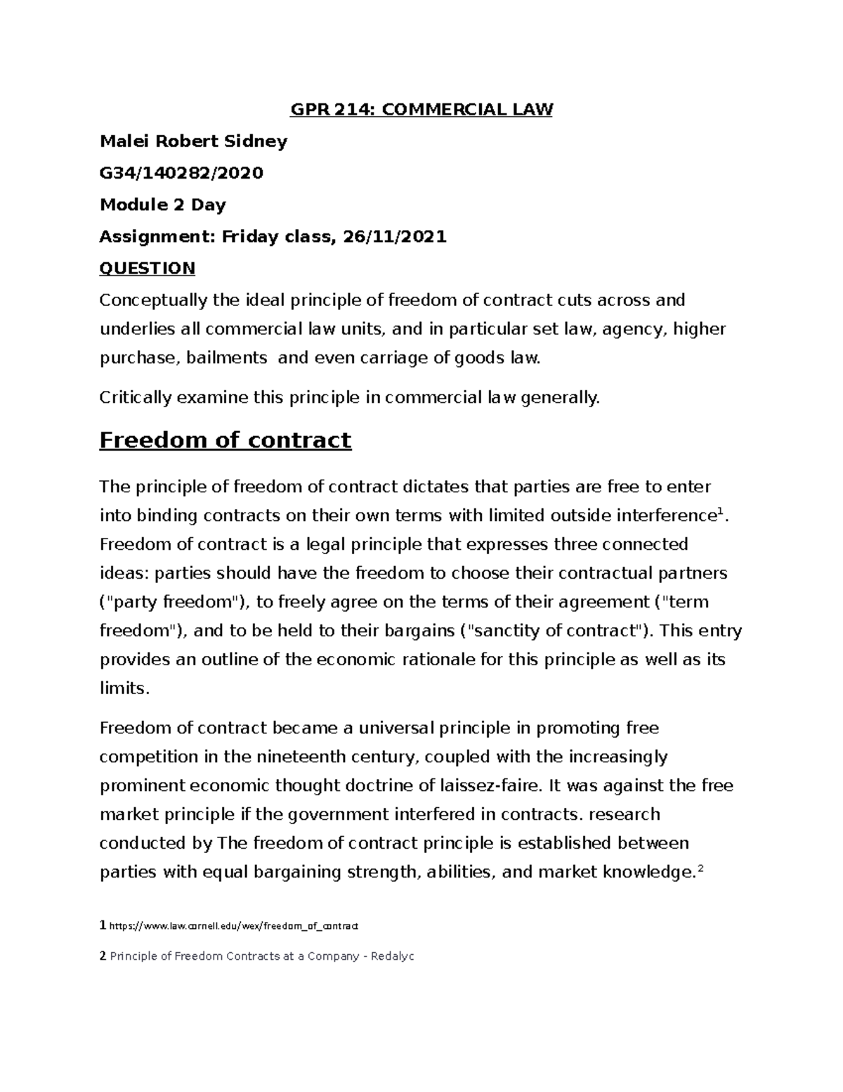 freedom of contract law in Kenya post 2010 - GPR 214: COMMERCIAL LAW ...