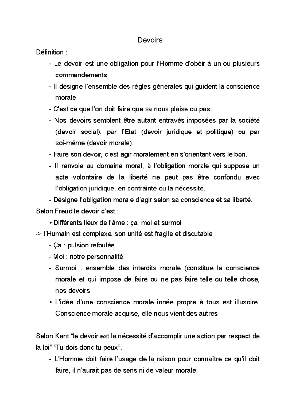 Devoir - resumer - Devoirs Définition : - Le devoir est une obligation ...