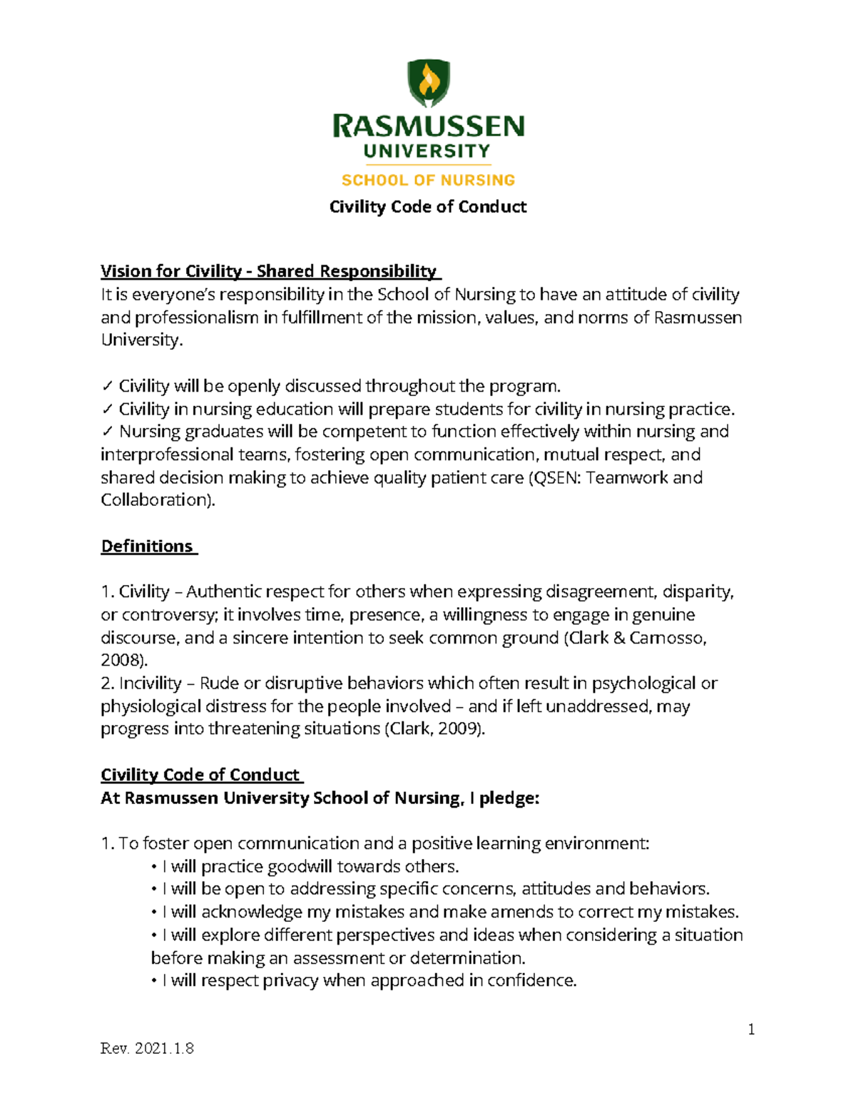 Civility Code of Conduct - Civility Code of Conduct Vision for Civility ...