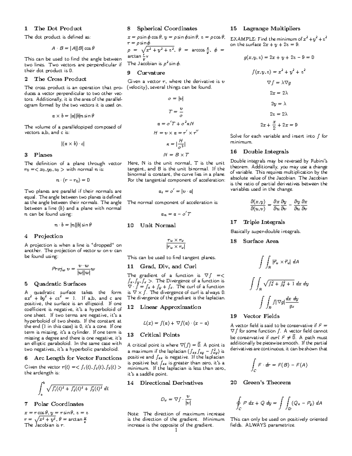 133756188 Multivariable Calculus Review Sheet 1 The Dot Product The