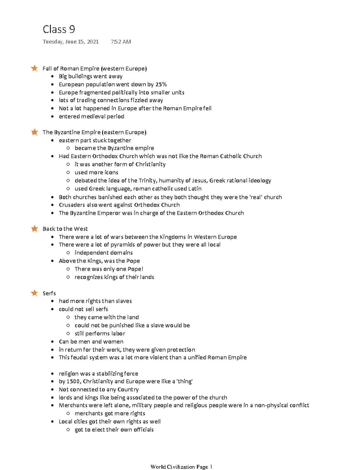 Class 9 - Lecture notes 9 - Fall of Roman Empire (western Europe) - Big ...