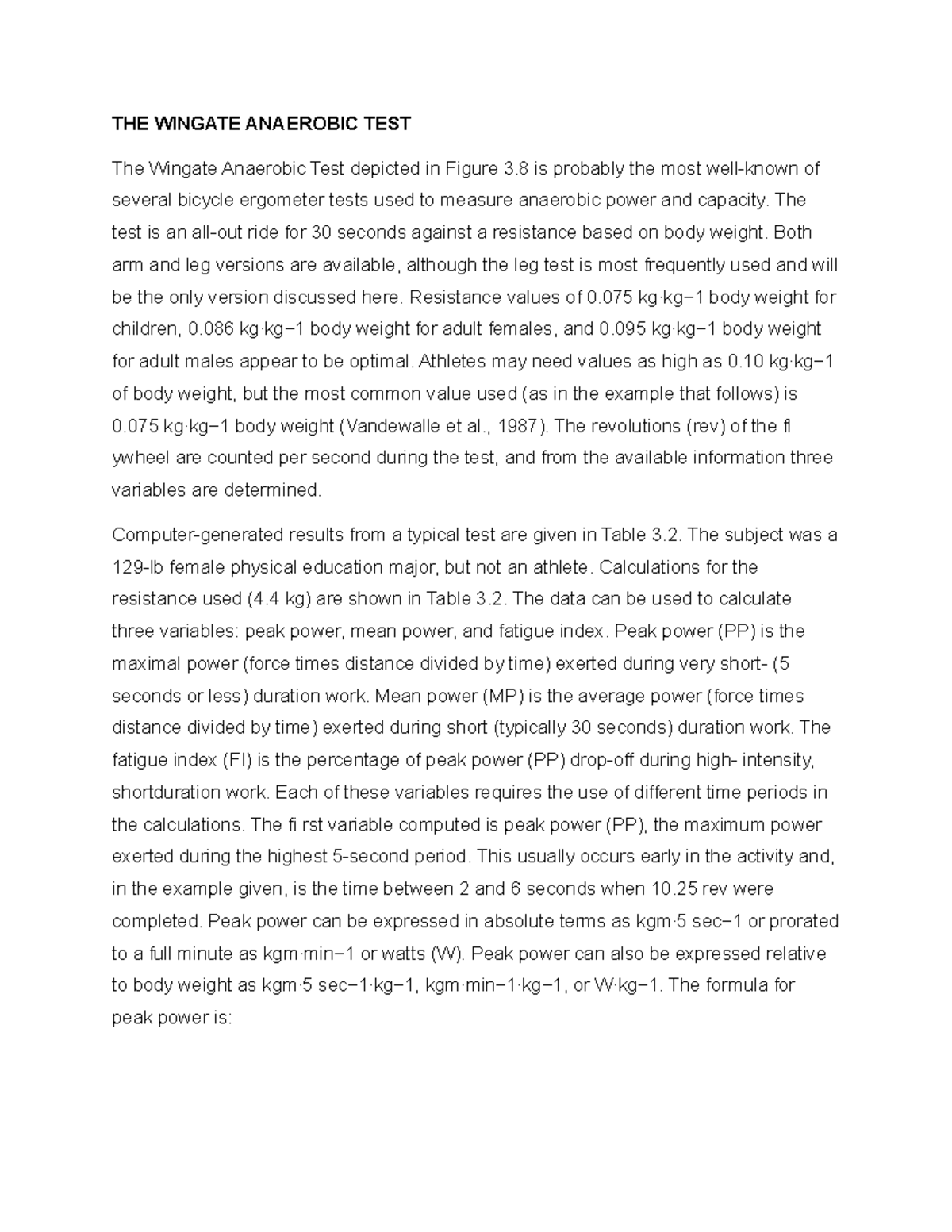 Anaerobic Metabolism during Exercise - THE WINGATE ANAEROBIC TEST The ...