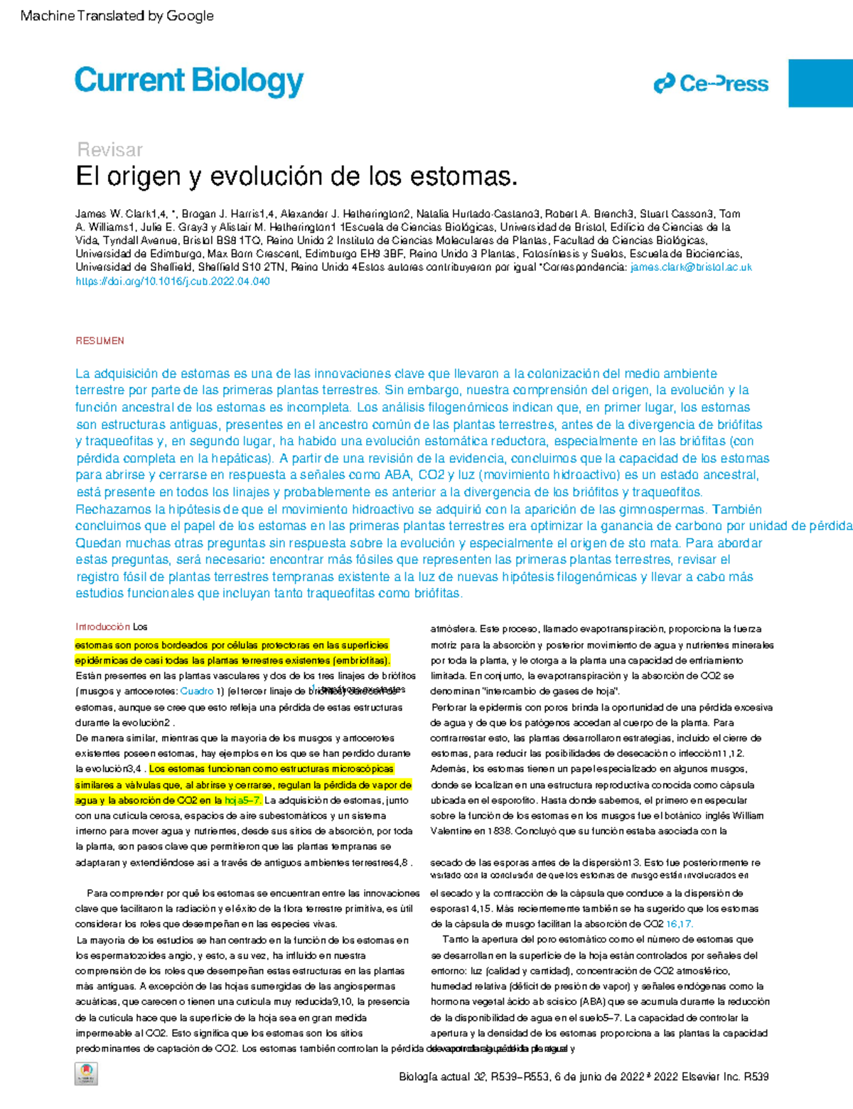 1. Clark et al. 2022. Origen and evolution stomata - Biología ...