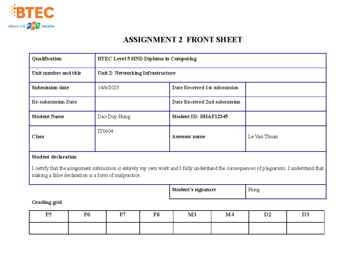 Networking-Assignment 2-Fontsheet - ASSIGNMENT 2 FRONT SHEET ...