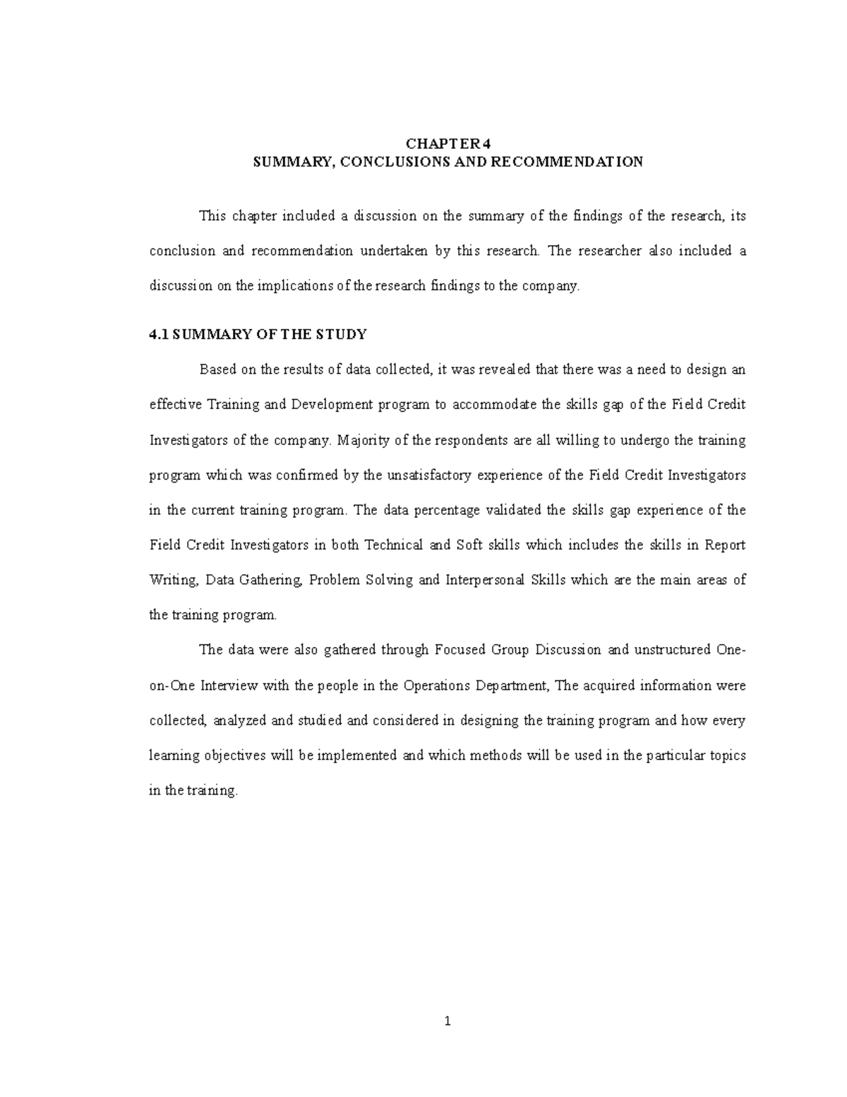 Chapter 5 sample - Survey Data Interpretation - SUMMARY, CONCLUSIONS ...