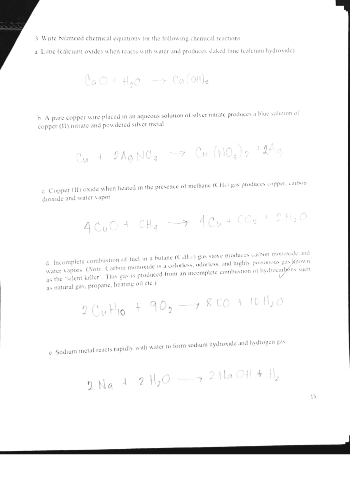 Lab9SCC110pp2 - lab post lab questions - 3 Write balanced chemical ...