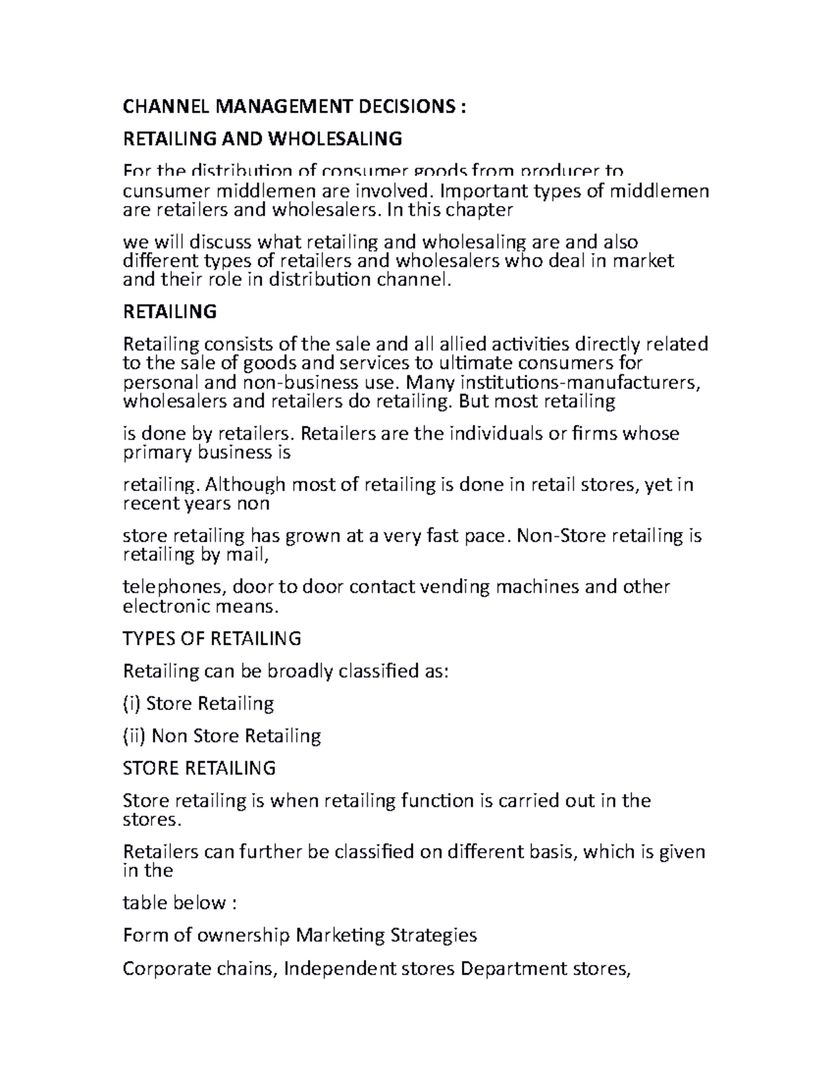 Channel Management Decisions notes - CHANNEL MANAGEMENT DECISIONS ...
