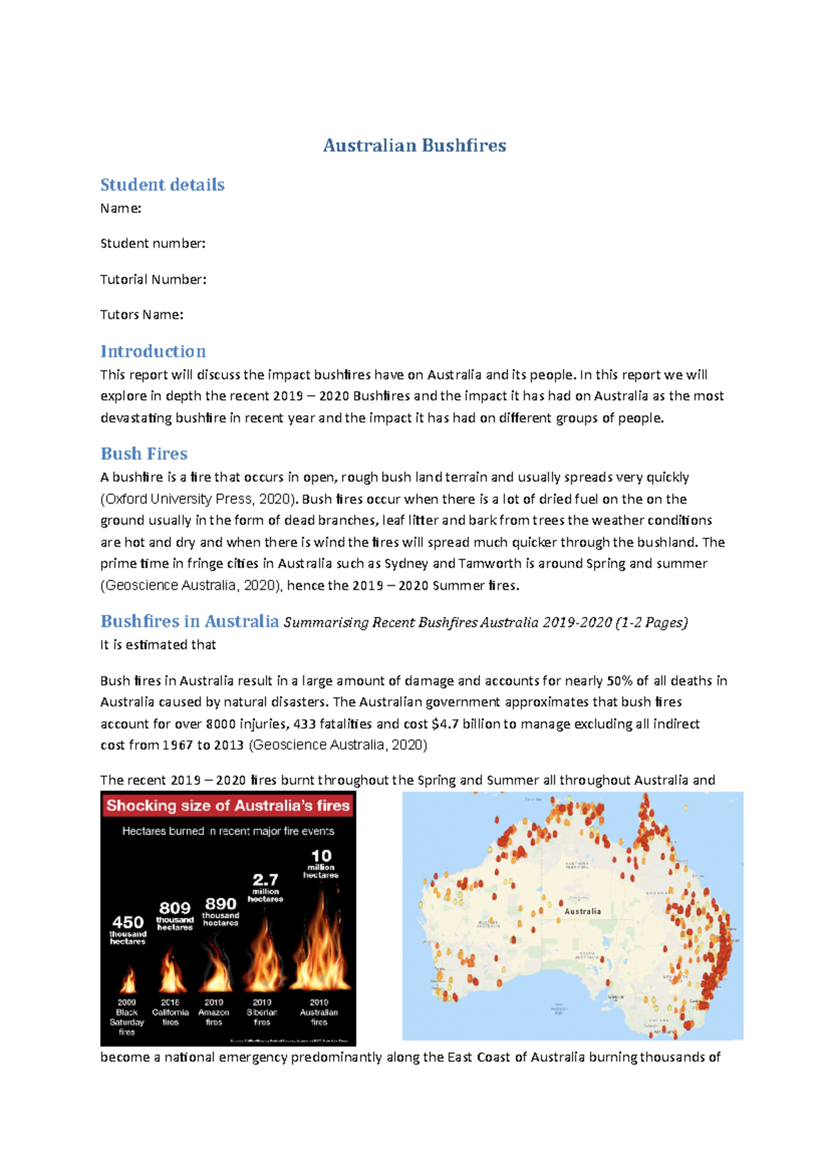 Australian Bushfires - Australian Bushfires Student details Name ...