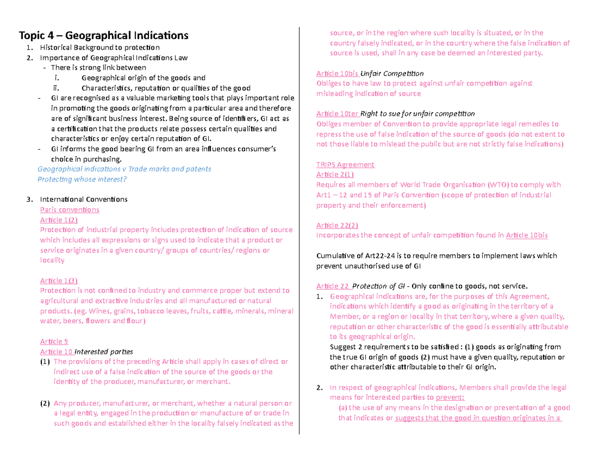 4. Geographical indications - Geographical origin of the goods and ii ...