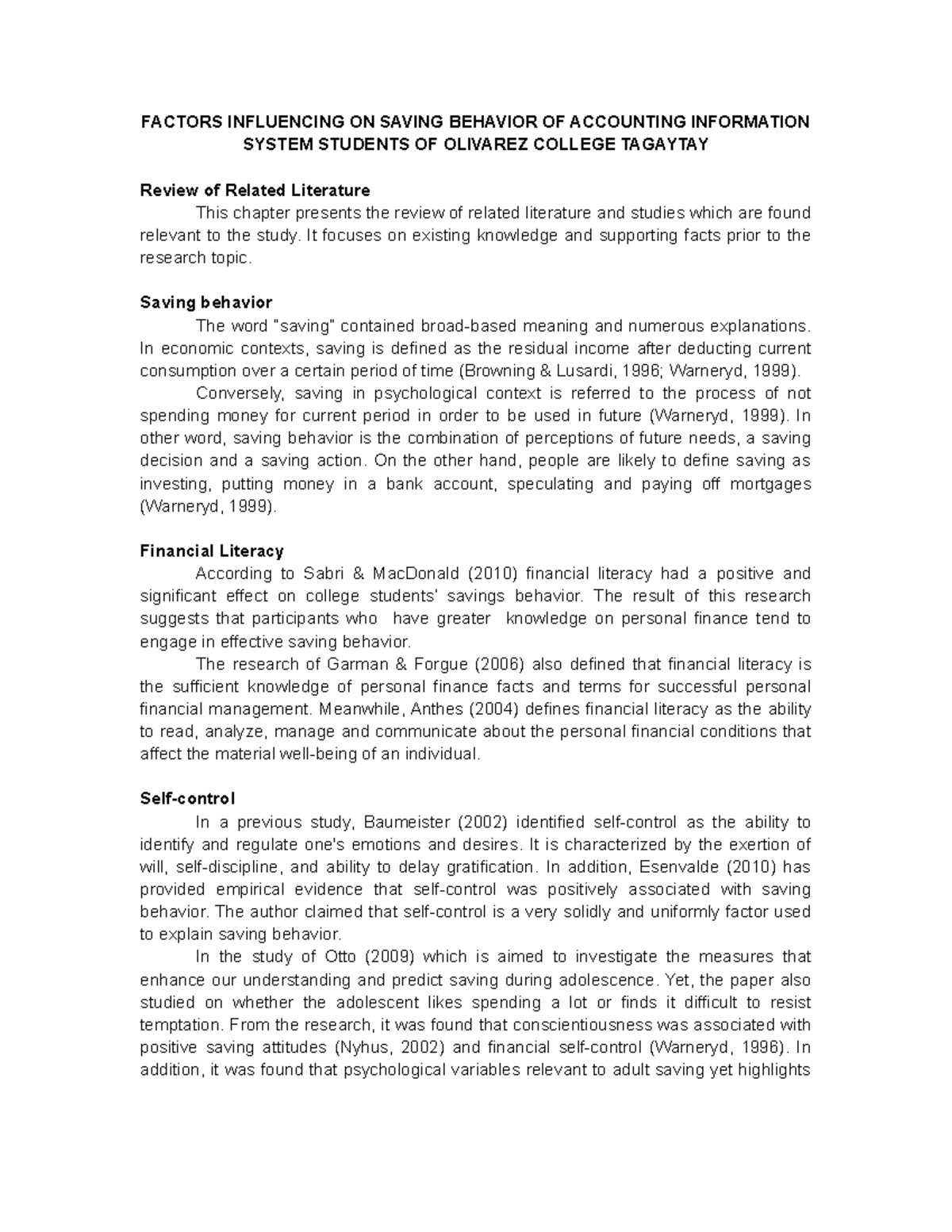 Topic 1 Banitog - FACTORS INFLUENCING ON SAVING BEHAVIOR OF ACCOUNTING INFORMATION SYSTEM ...