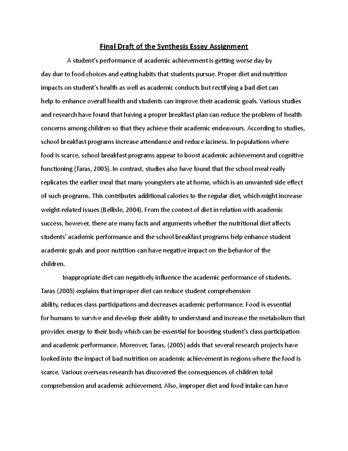 Fahim Ahmed Final Draft of synthesis essay - Final Draft of the ...