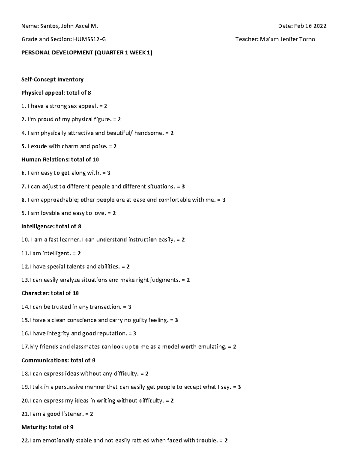 Personal Development Q1 W1 WHLP MODULE 1 HUMSS - Grade and Section ...