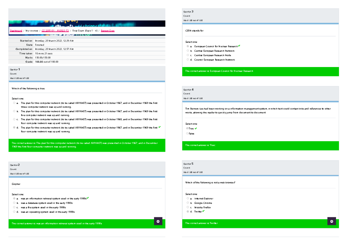 Review Quiz Attempt review - Started on Monday, 20 March 2023, 12:39 AM ...