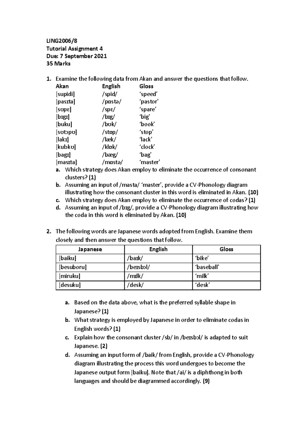 LING2006-8 Tutorial Assignment 4 - LING2006/ Tutorial Assignment 4 Due: 7 September 2021 35 ...