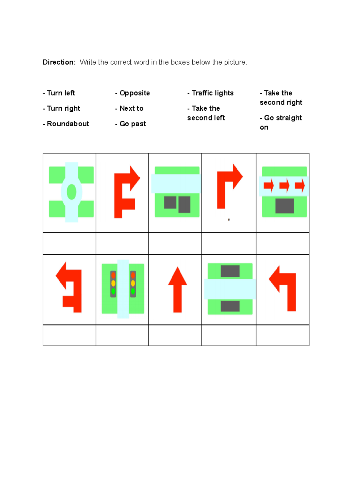 Direction - hmmm - Direction: Write the correct word in the boxes below ...