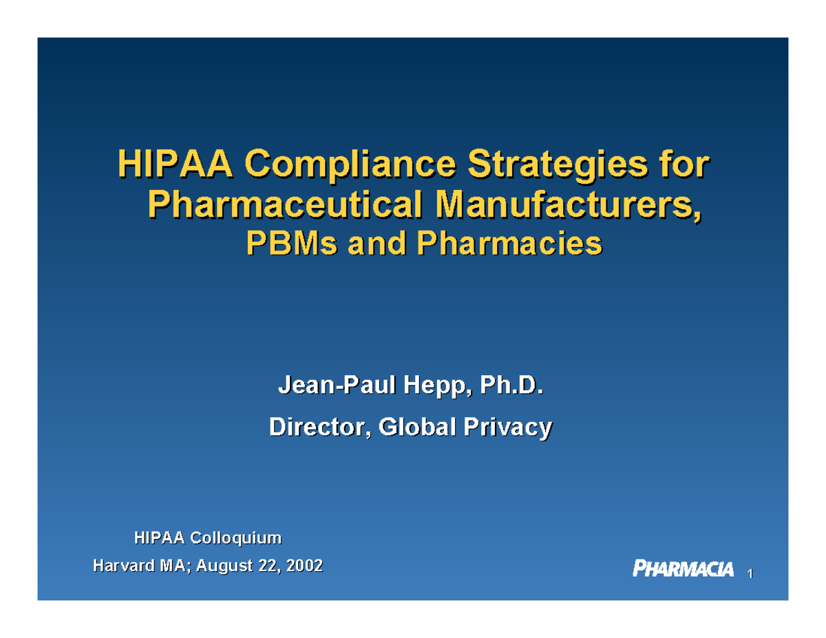 Hepp - Hippa regulations and compliance - 1 HIPAA Compliance Strategies ...