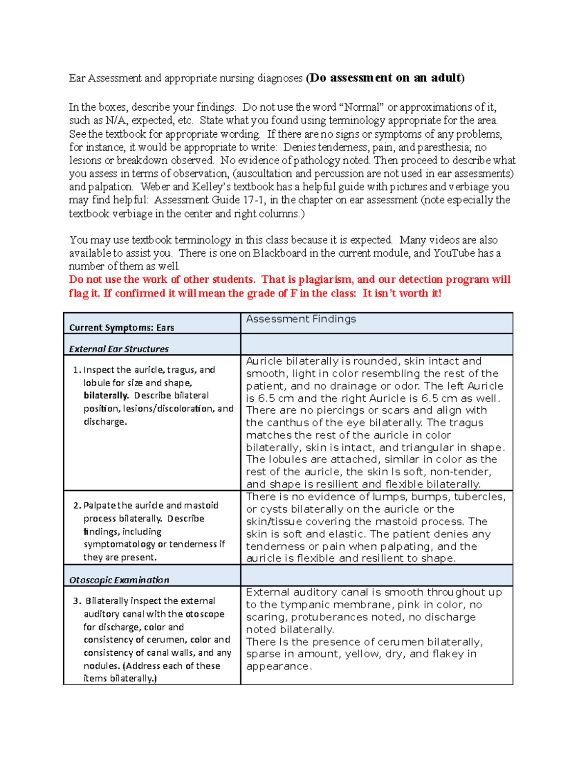 Otoscope assignment with ND - Ear Assessment and appropriate nursing ...
