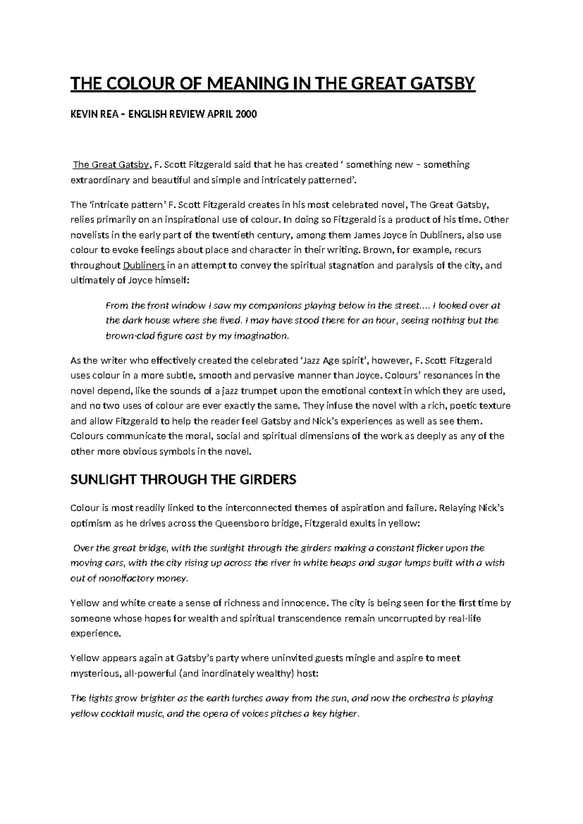 THE Colour OF Meaning IN gatsby - THE COLOUR OF MEANING IN THE GREAT ...