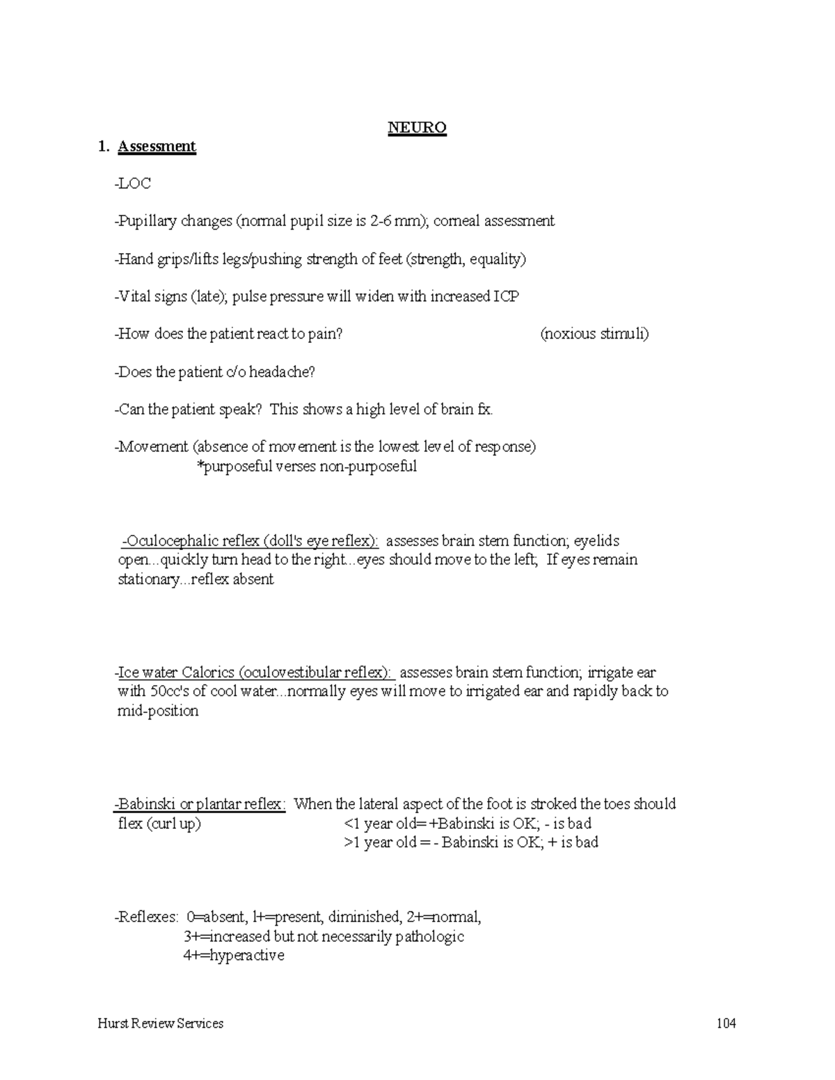 Neurological notes - NEURO Assessment -LOC -Pupillary changes (normal ...