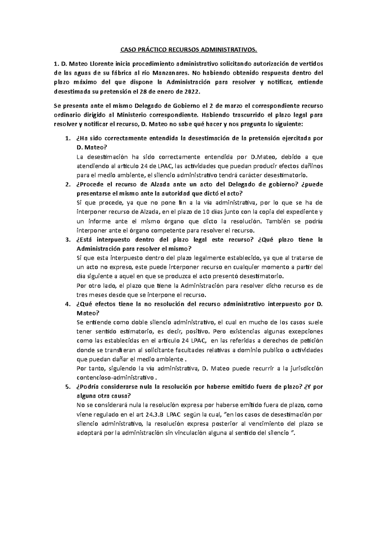 Practica recursos administrativos - CASO PRÁCTICO RECURSOS ...
