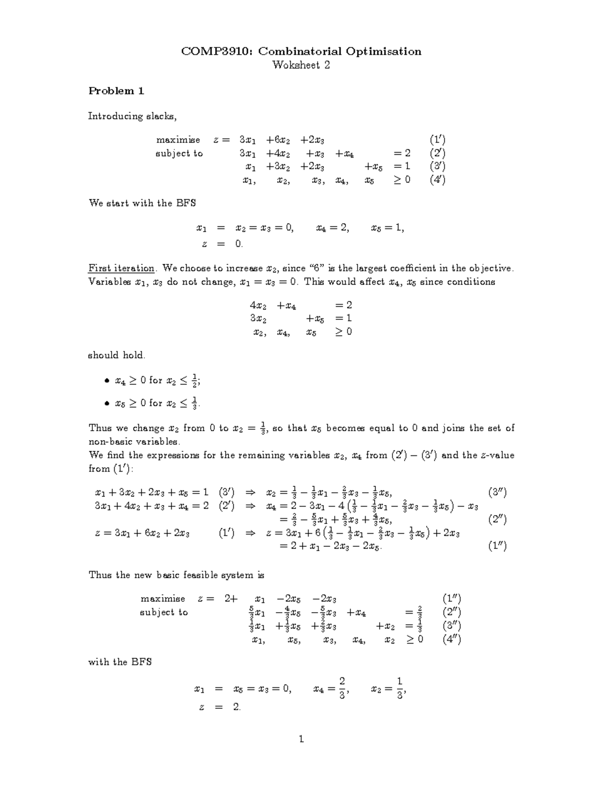 Solutions T 2-Problems 1-2 - COMP3910: Combinatorial Optimisation ...