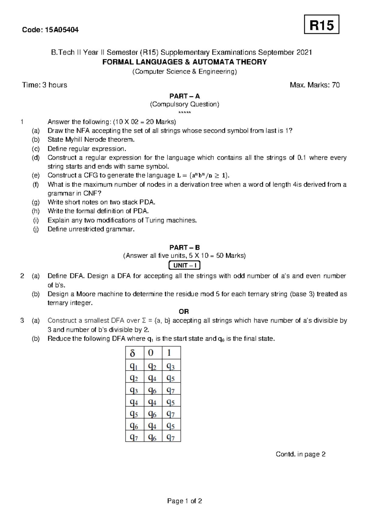 R15 Previous Q.P FLAT - REFER AND PRACTICE - Code: 15A B II Year II ...
