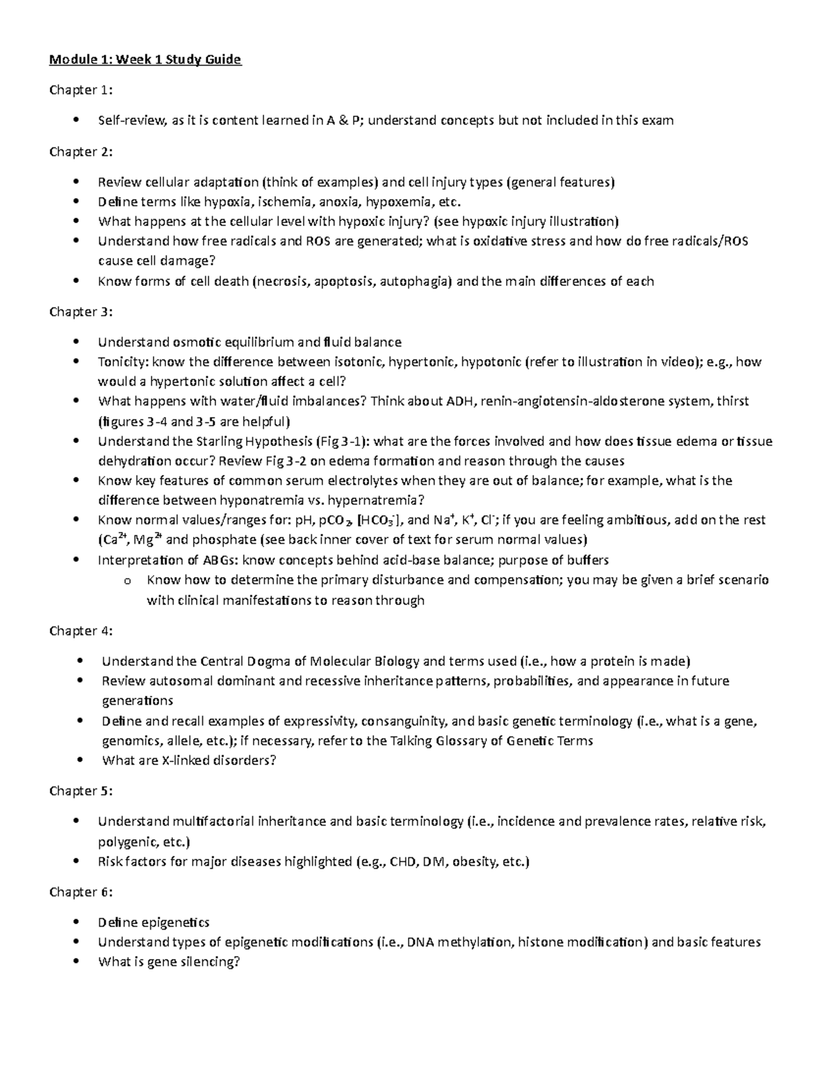 Week 1 Study Guide - Module 1: Week 1 Study Guide Chapter 1: Self ...