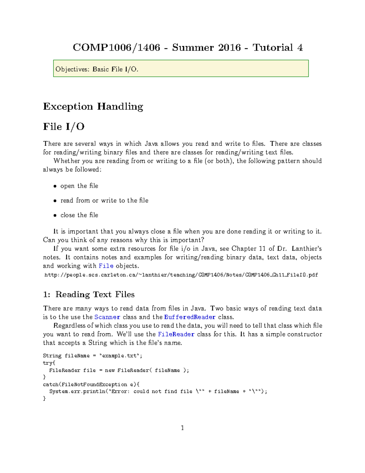 Tutorial 04 - Summer 2016 - COMP1006/1406 - Summer 2016 - Tutorial 4 ...