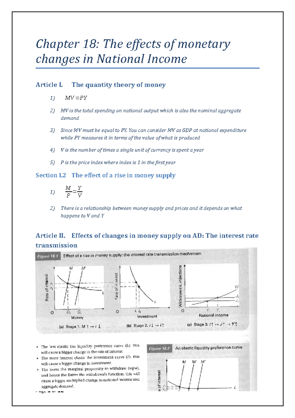 Chapter 18 The effects of monetary changes in National Income - The ...