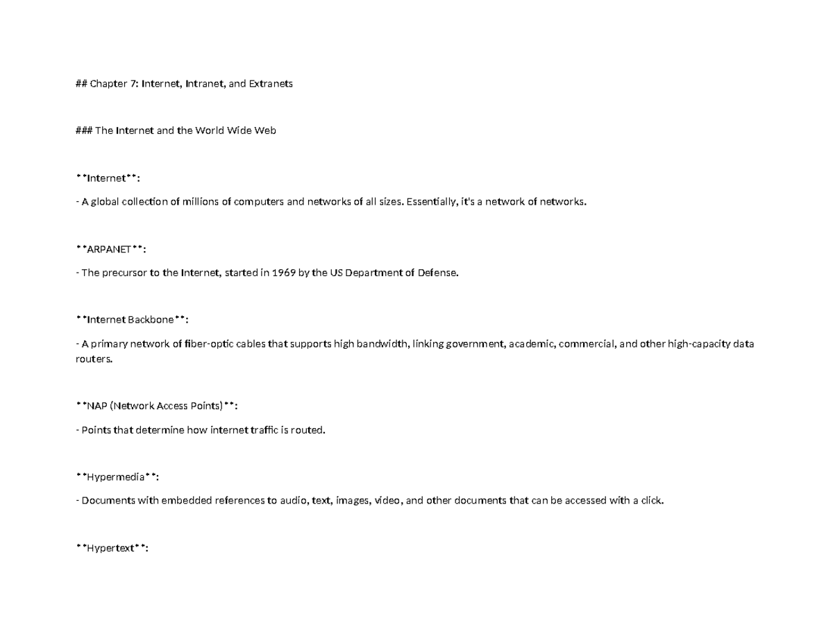 Chapter 7 - Notes - ## Chapter 7: Internet, Intranet, and Extranets ...
